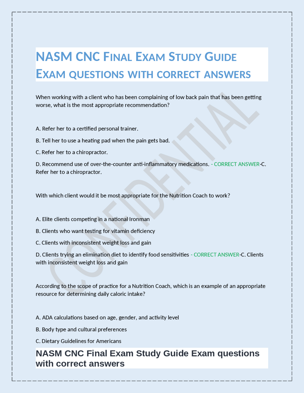 NASM CNC FINAL EXAM STUDY GUIDE EXAM QUESTIONS WITH CORRECT ANSWERS ...