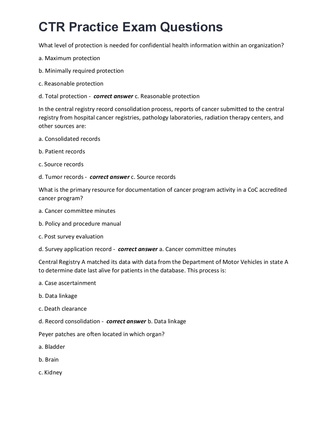 CTR Practice Exam Questions: Cancer Registry and Oncology | Exams ...