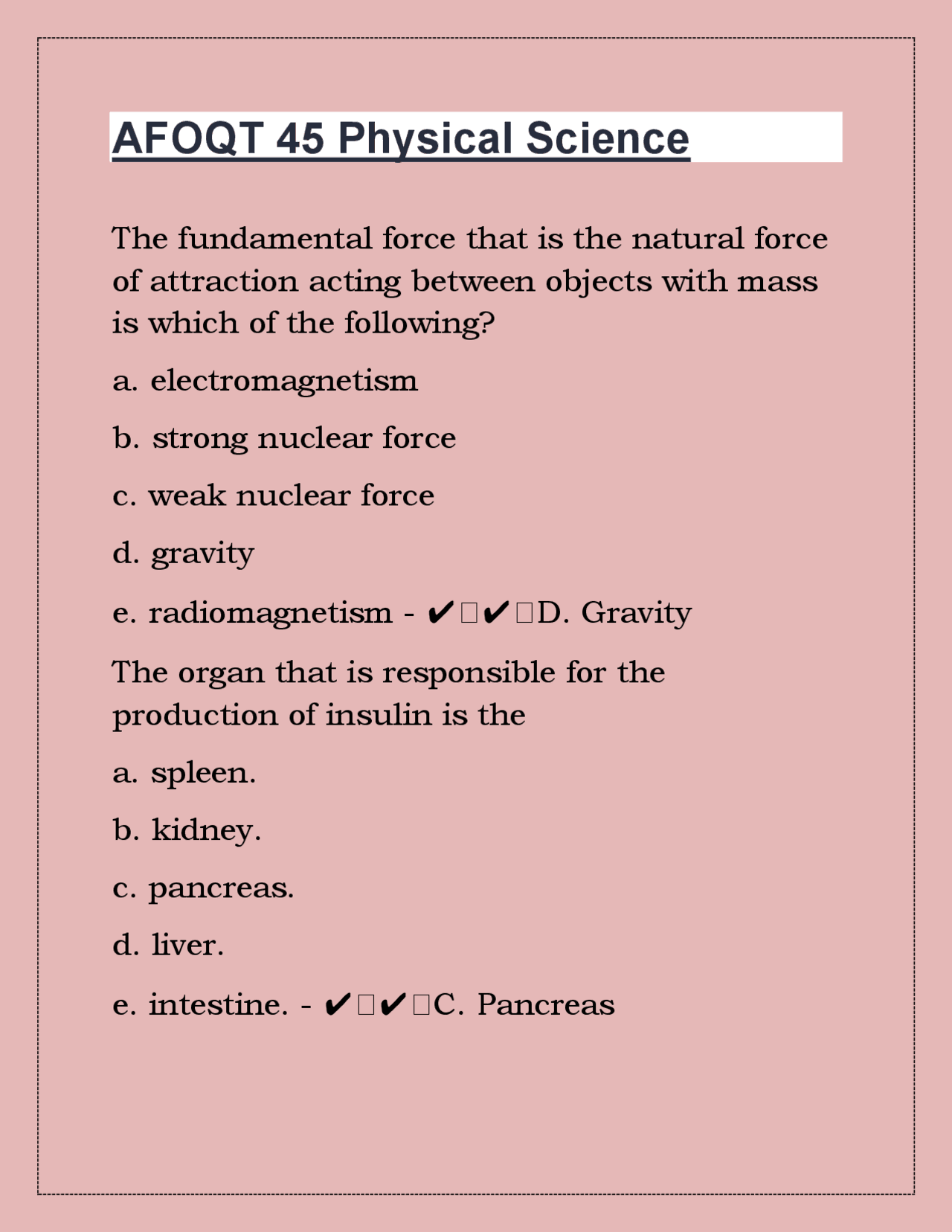 AFOQT 45 Physical Science: Multiple Choice Questions | Exams Biology ...