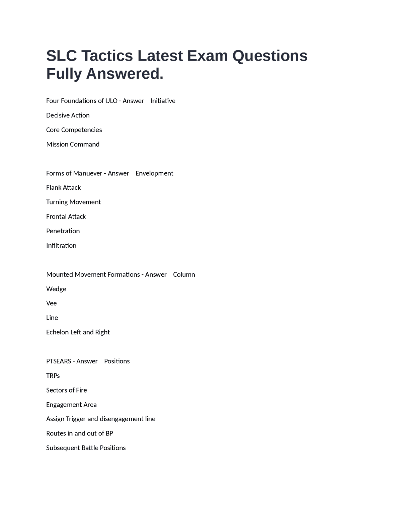 SLC Tactics Exam Questions and Answers | Exams Civil Law | Docsity