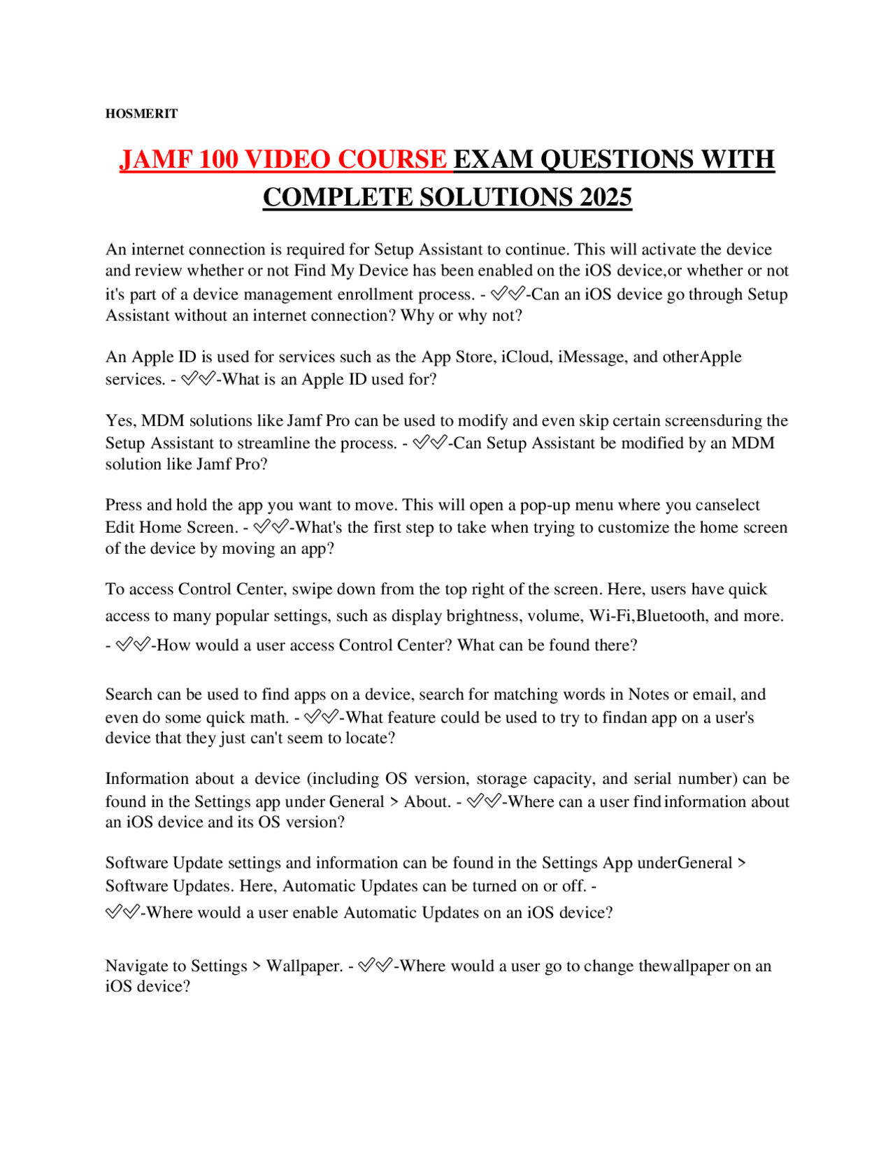JAMF 100 VIDEO COURSE EXAM QUESTIONS WITH COMPLETE SOLUTIONS 2025 ...