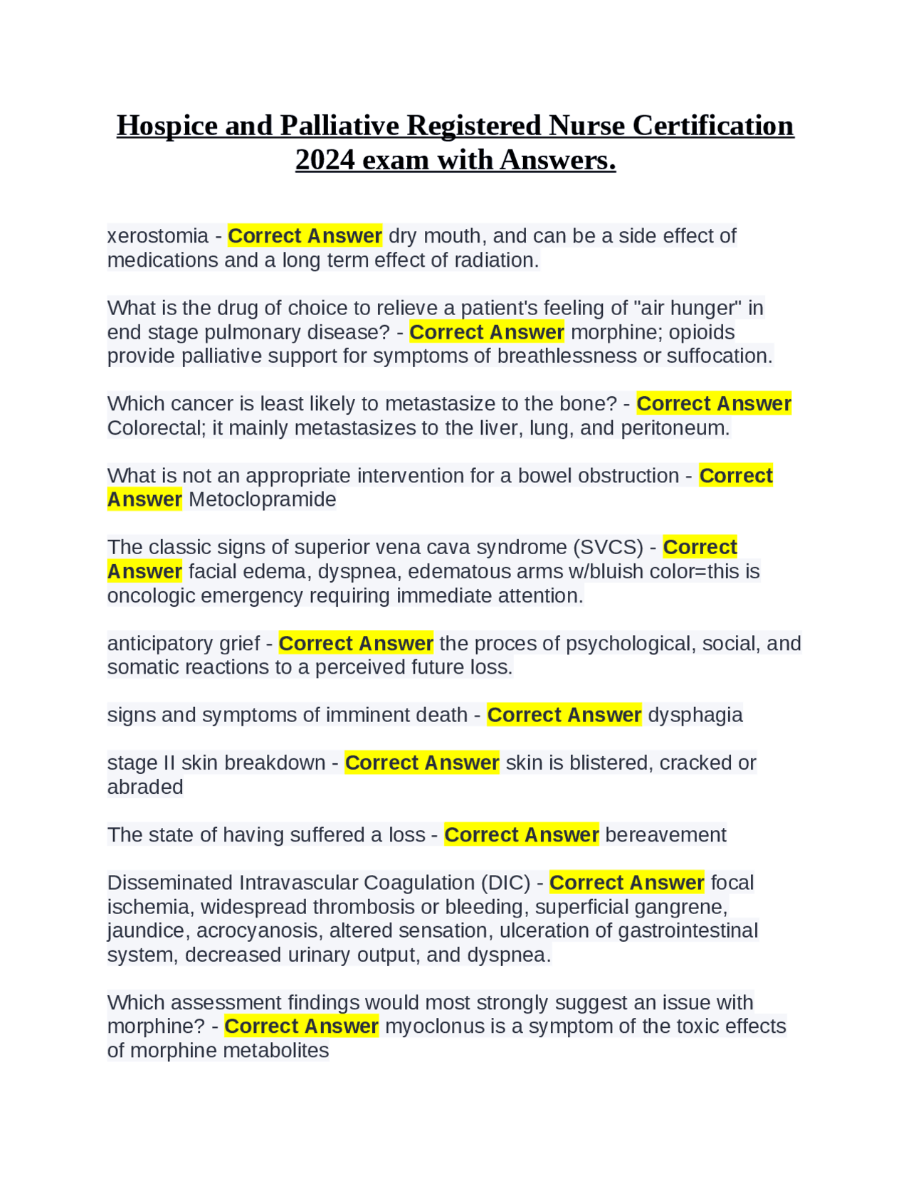 Hospice and Palliative Care Registered Nurse Certification Exam ...