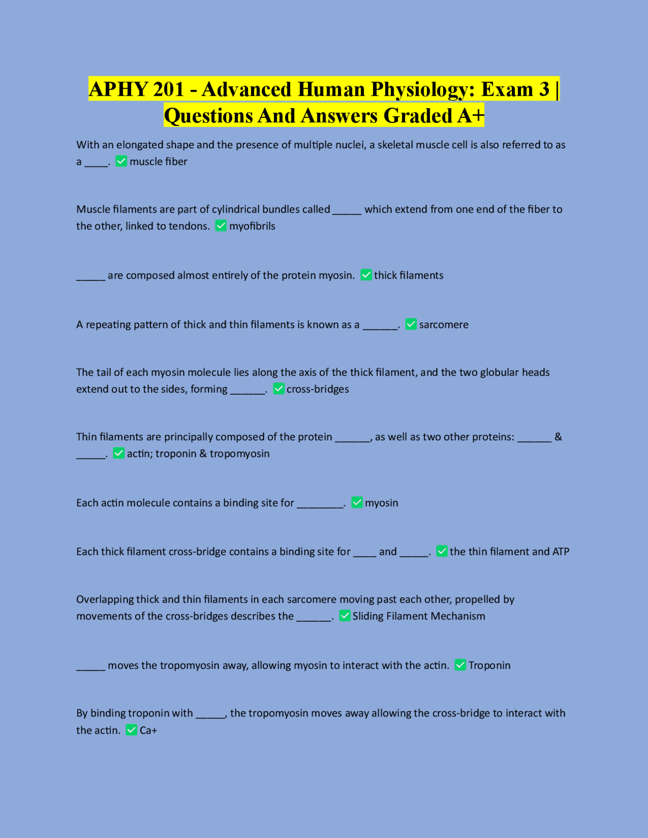 APHY 201 - Advanced Human Physiology: Exam 3 | Questions And Answers ...