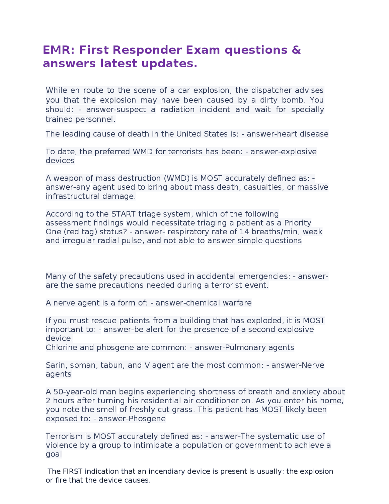 First Responder Exam Questions and Answers: Emergency Medical Response ...