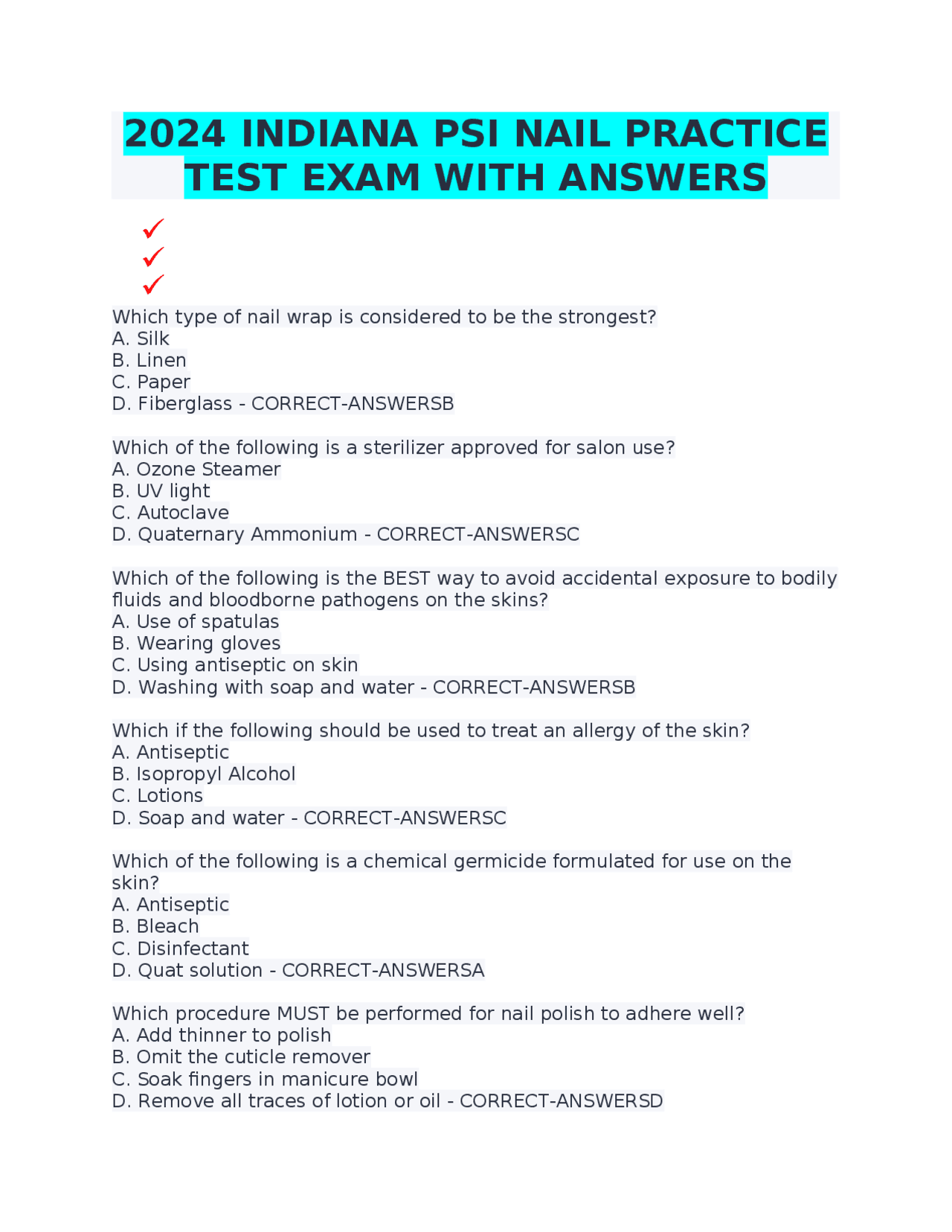 2024 INDIANA PSI NAIL PRACTICE TEST EXAM WITH ANSWERS | Exams Advanced ...