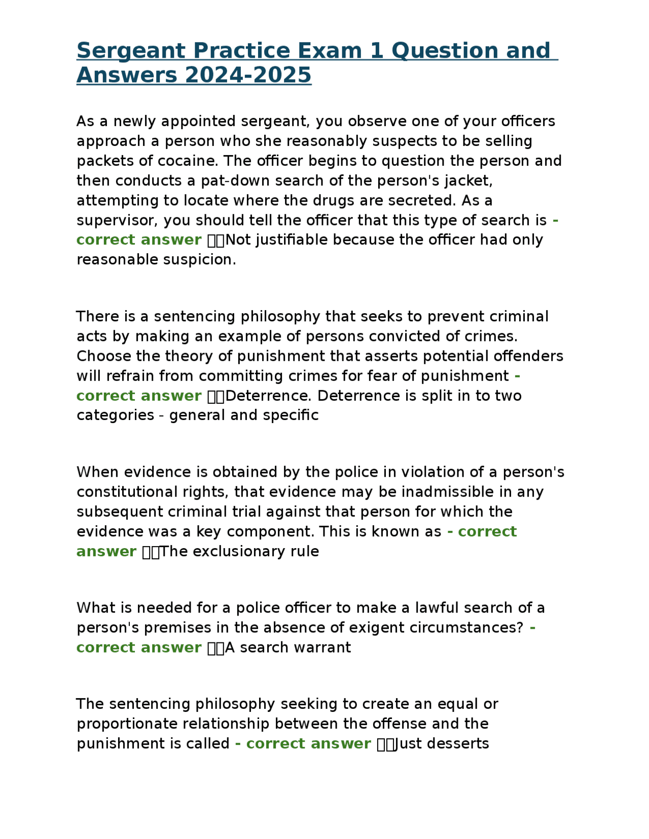 Sergeant Practice Exam 1: Questions and Answers for Law Enforcement ...