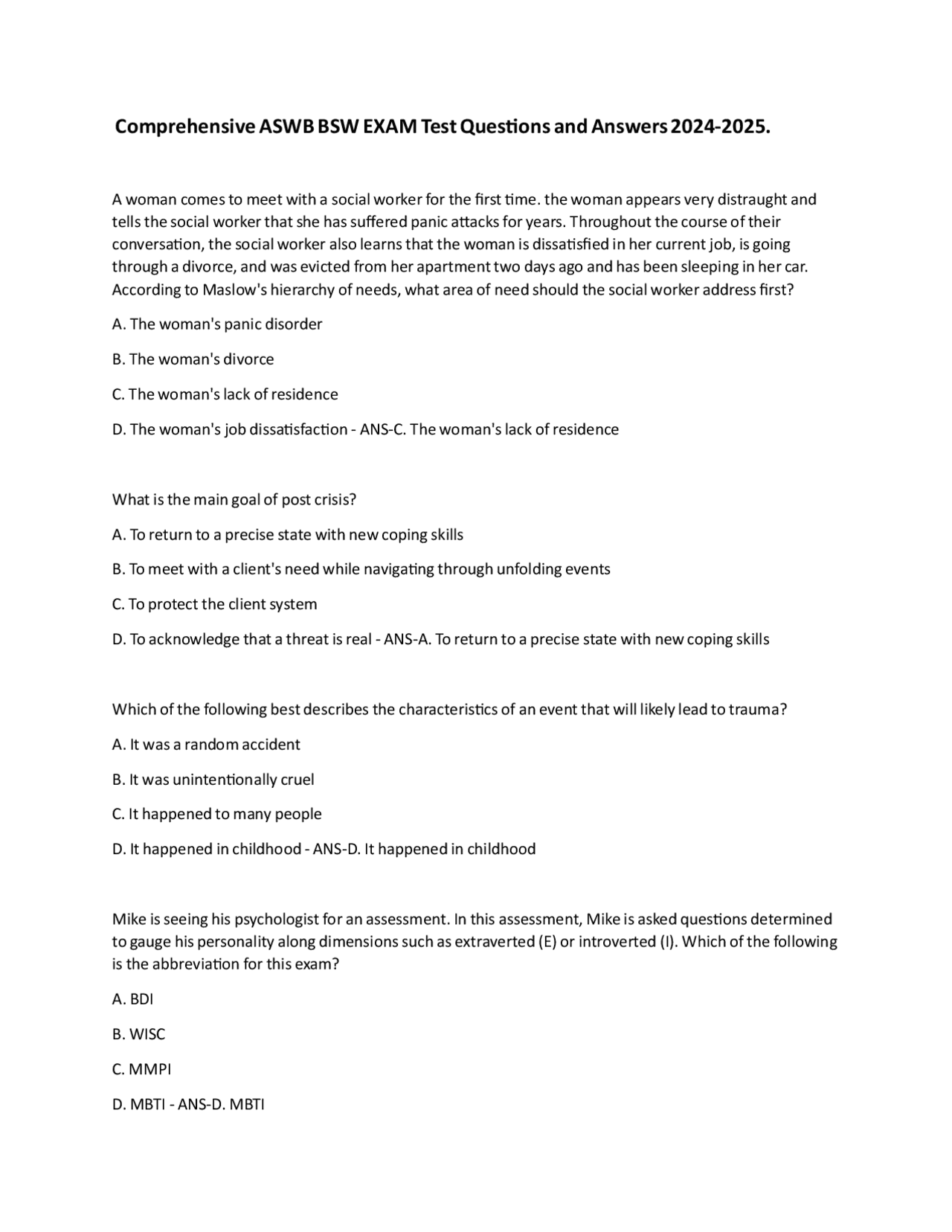 ASWB BSW Exam: Questions & Answers for Social Work Professionals ...