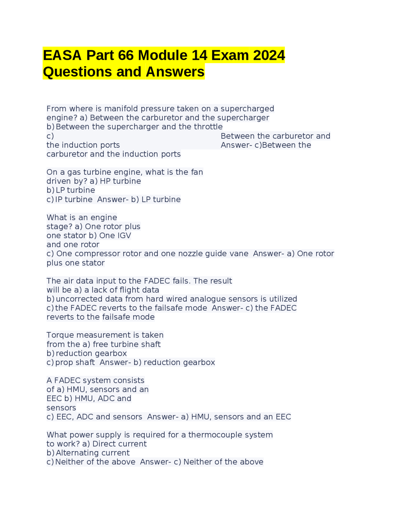 EASA Part 66 Module 14 Exam 2024 Questions and Answers | Exams ...