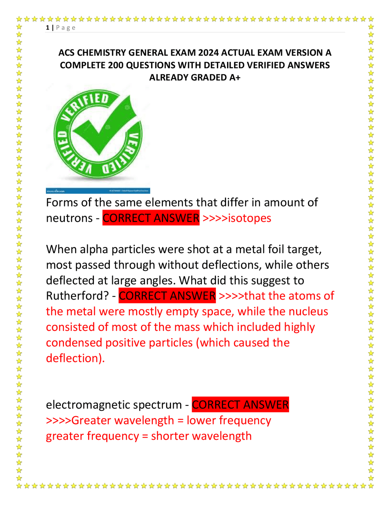 ACS Chemistry General Exam 2024: Complete Practice Exam with Answers ...