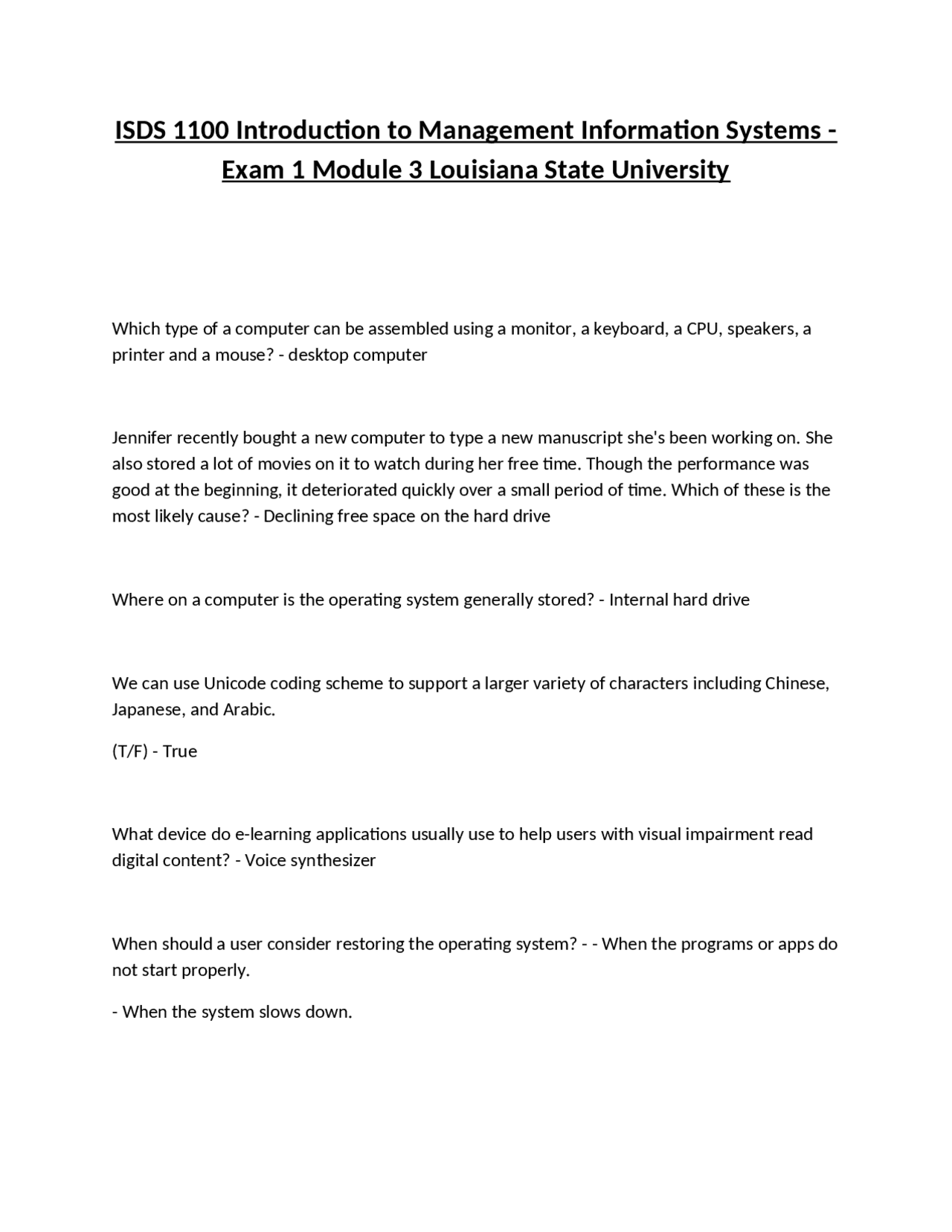 Introduction to Management Information Systems - Exam 1 Module 3 ...