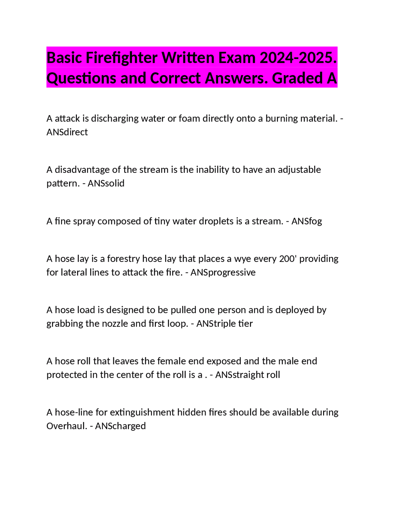 Basic Firefighter Written Exam: Questions and Answers | Exams Safety ...