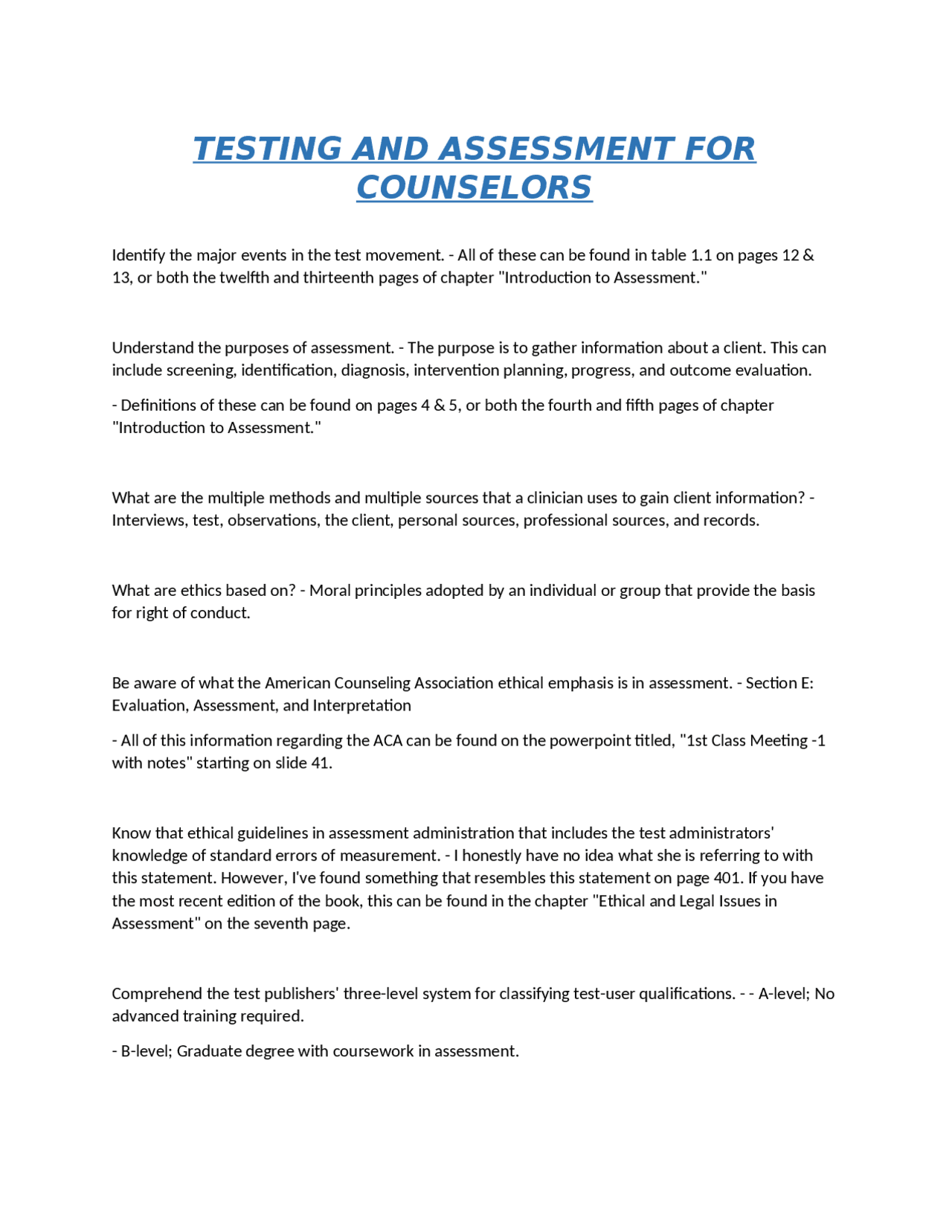 Counselor Assessment: Principles and Practices | Exams Advanced ...