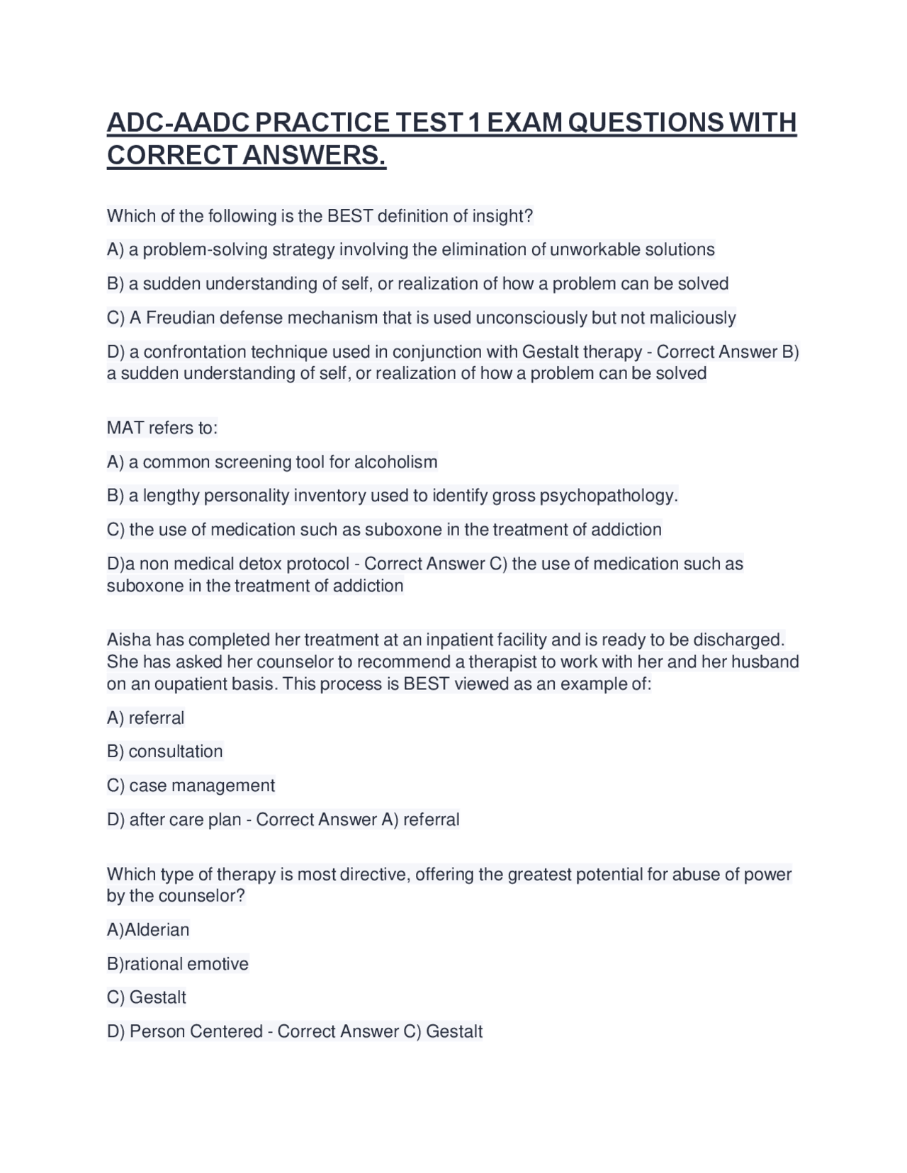 ADC-AADC PRACTICE TEST 1 EXAM QUESTIONS WITH CORRECT ANSWERS. | Exams ...