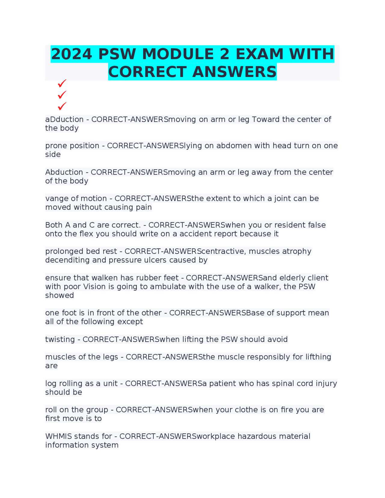 2024 PSW MODULE 2 EXAM WITH CORRECT ANSWERS | Exams Advanced Education ...