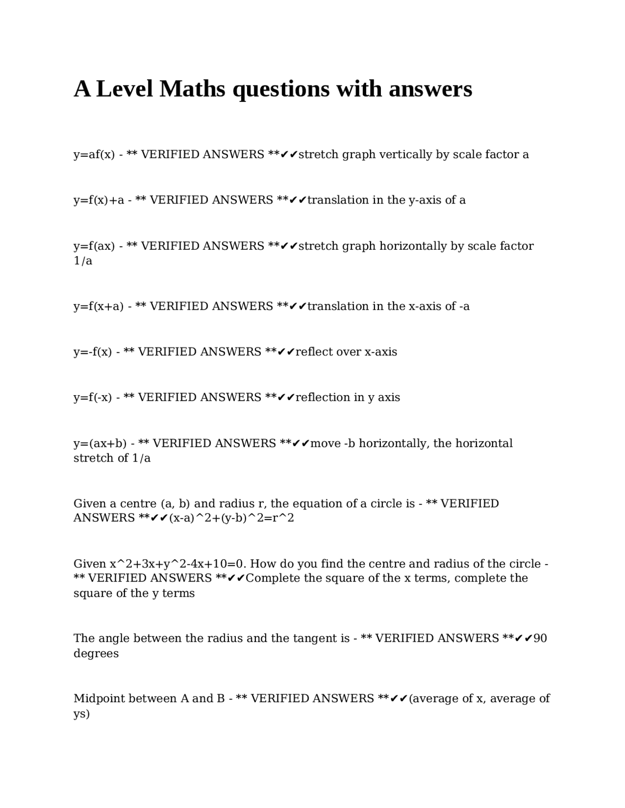 A Level Maths: Transformations, Differentiation, Calculus, Mechanics ...