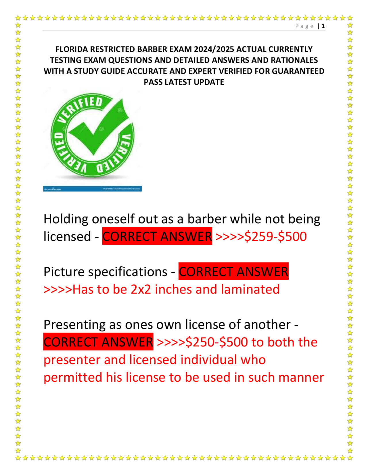 Florida Barber Exam Study Guide: Questions and Answers | Exams Law ...