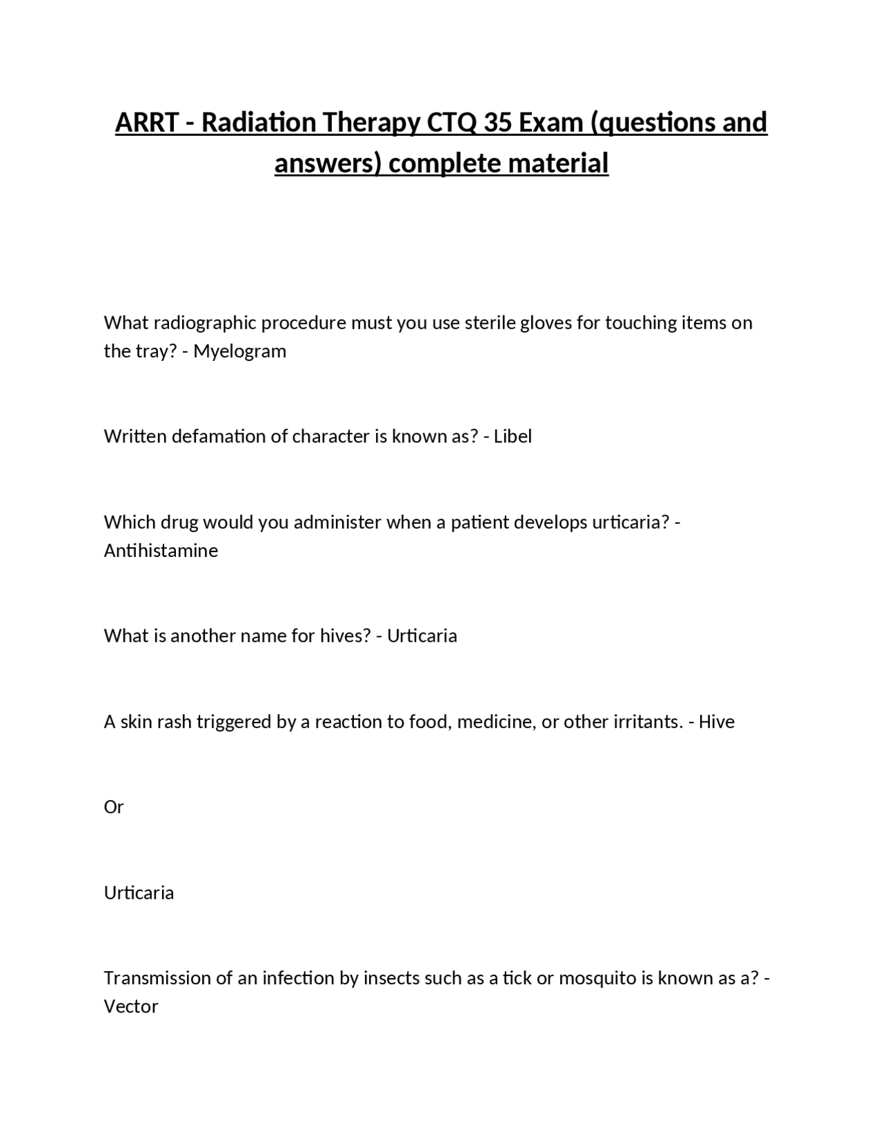 ARRT - Radiation Therapy CTQ 35 Exam: Questions and Answers | Exams ...