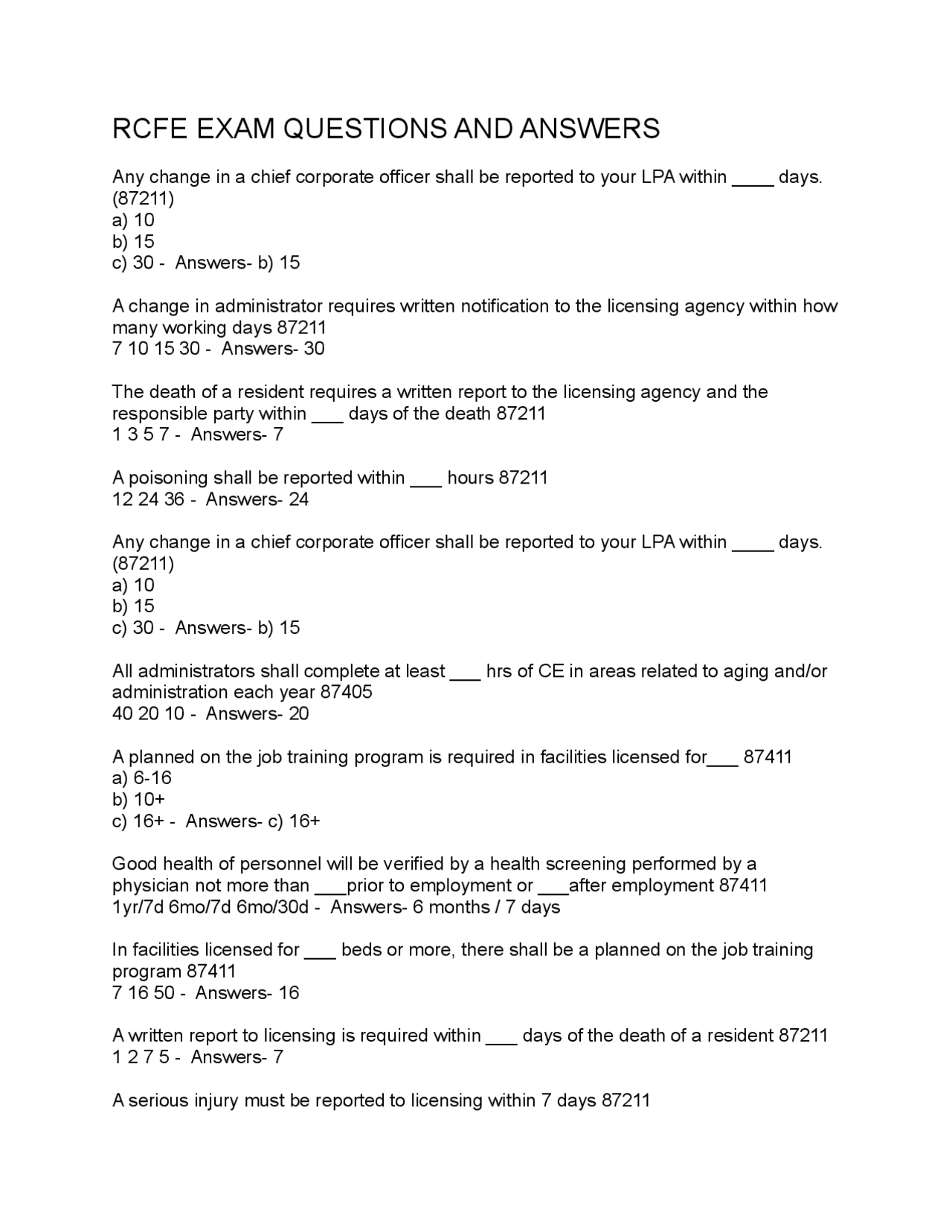 RCFE Exam Questions and Answers: A Comprehensive Guide for Licensing ...