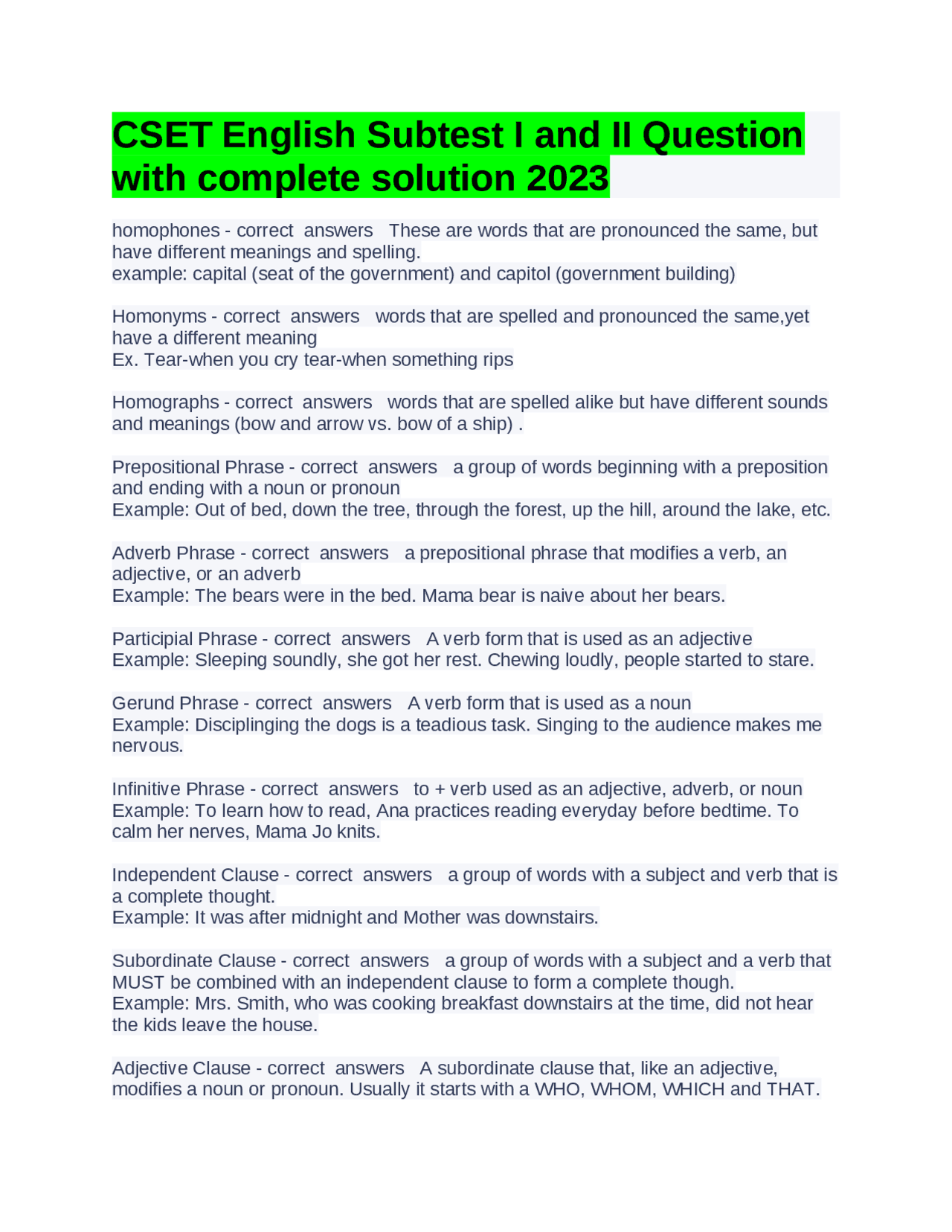 CSET English Subtest I and II: Questions and Solutions | Exams English ...