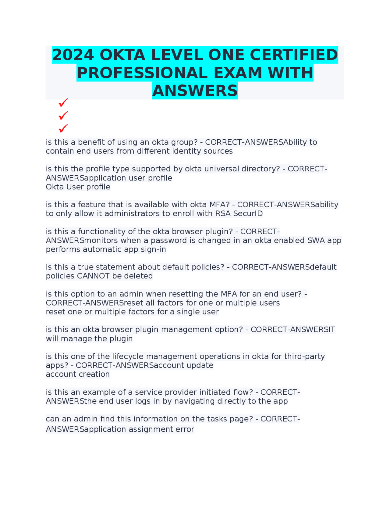 Okta Level One Certified Professional Exam Questions and Answers | Exams Advanced Education ...