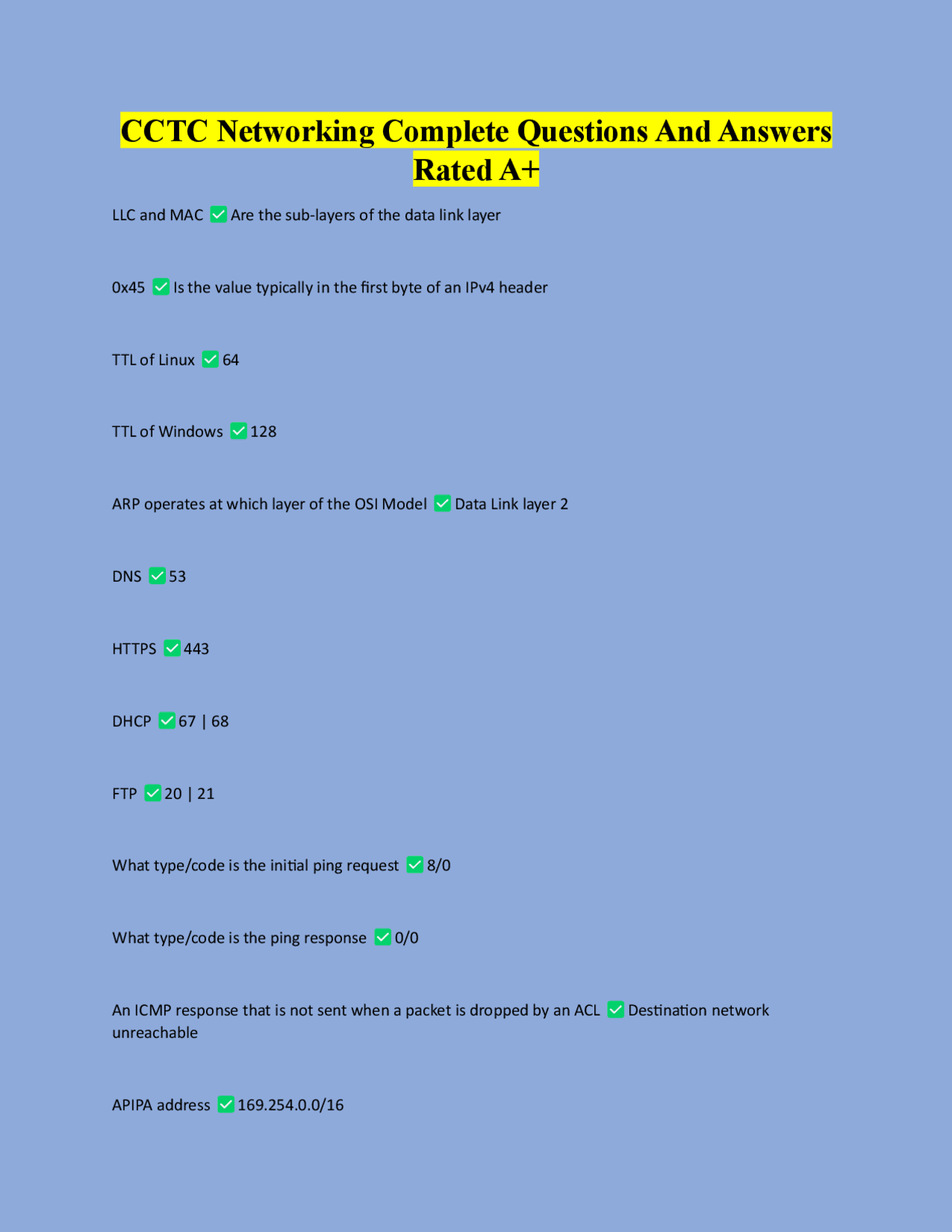 Networking Fundamentals: Questions and Answers | Exams Advanced Education | Docsity
