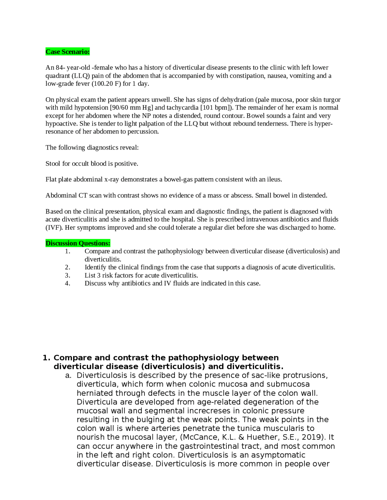 Acute Diverticulitis: Case Study and Discussion Questions | Assignments ...