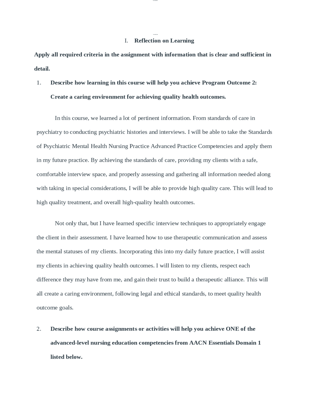 Reflection on Learning in Psychiatric Mental Health Nursing | Assignments Nursing | Docsity