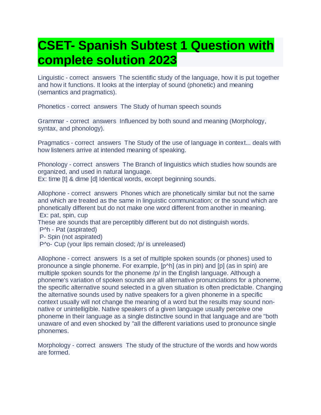 CSET Spanish Subtest 1: Linguistics and Grammar Exercises | Exams ...