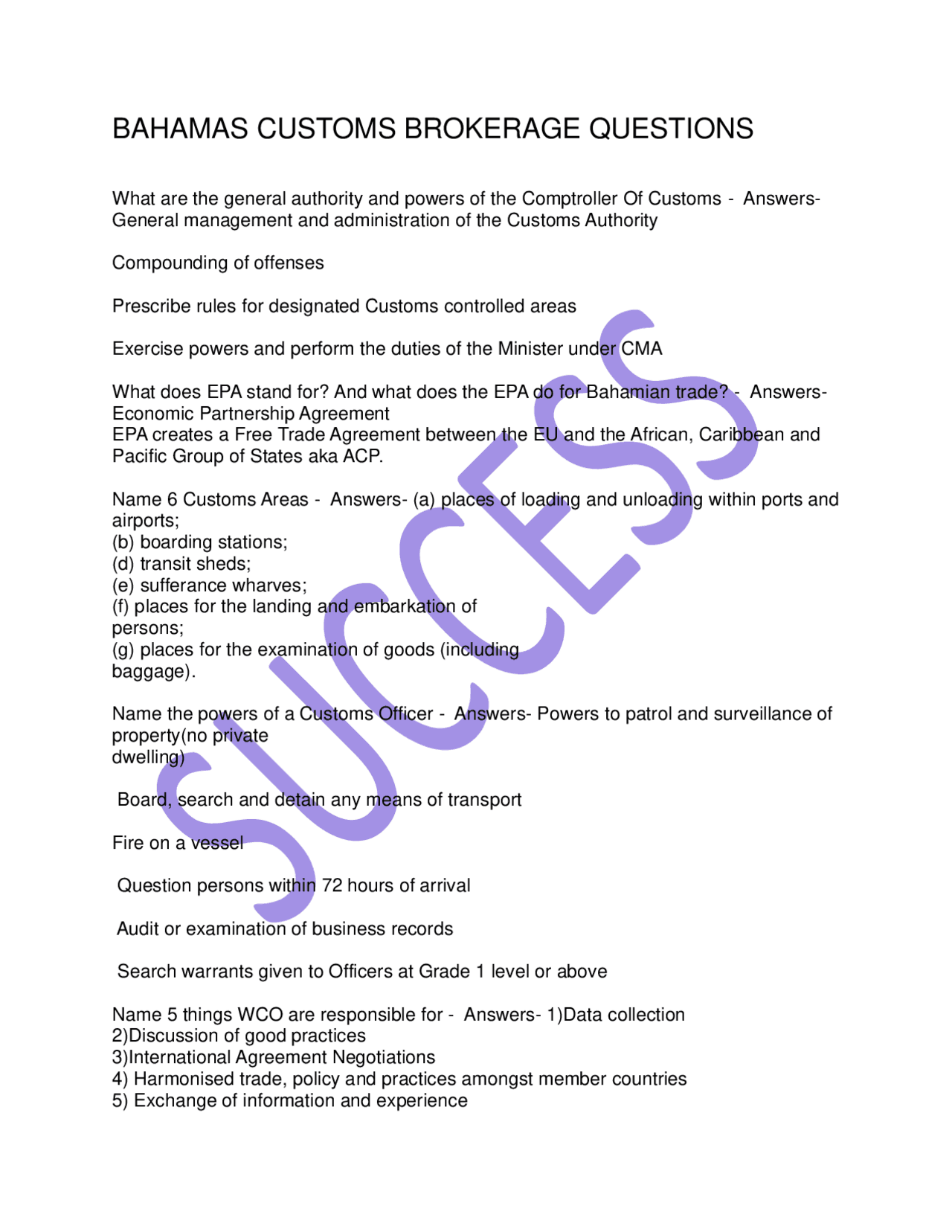 Bahamas Customs Brokerage: Questions and Answers | Exams Social ...