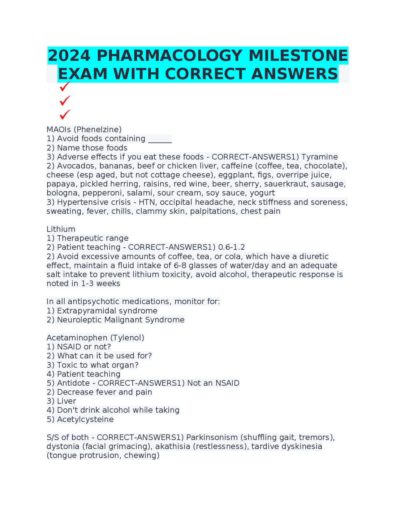 Pharmacology Milestone Exam Review: Key Concepts & Medications | Exams ...