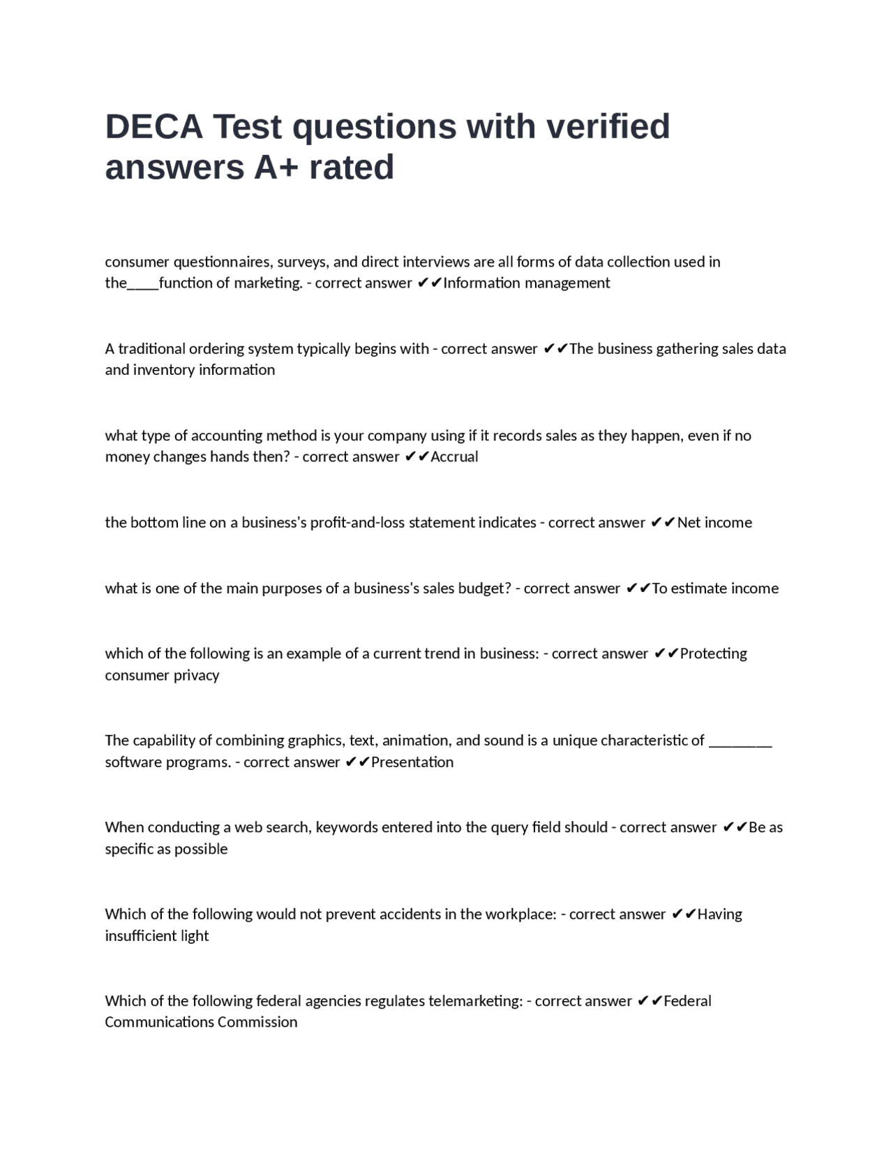 DECA Test Questions and Answers: Marketing, Business, and Communication ...