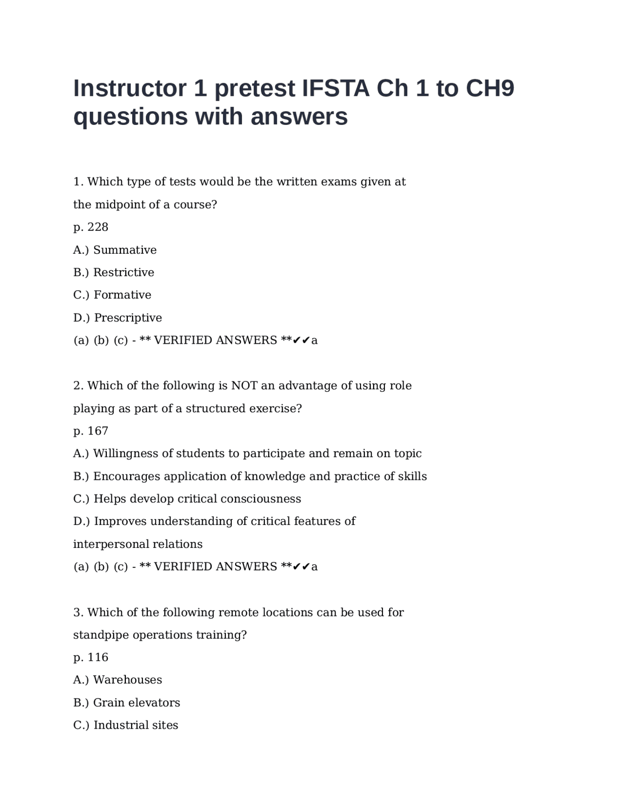 IFSTA Instructor Pretest: Chapters 1-9 | Exams Safety and Fire ...