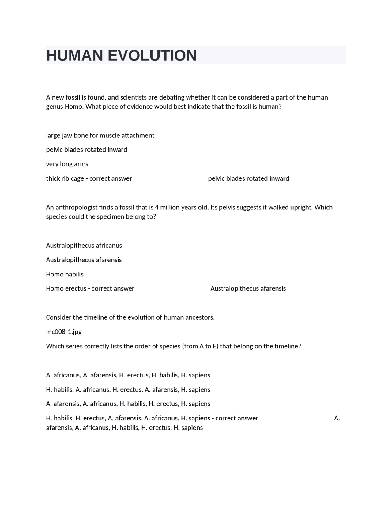 Human Evolution: Multiple Choice Questions and Answers | Exams Nursing ...