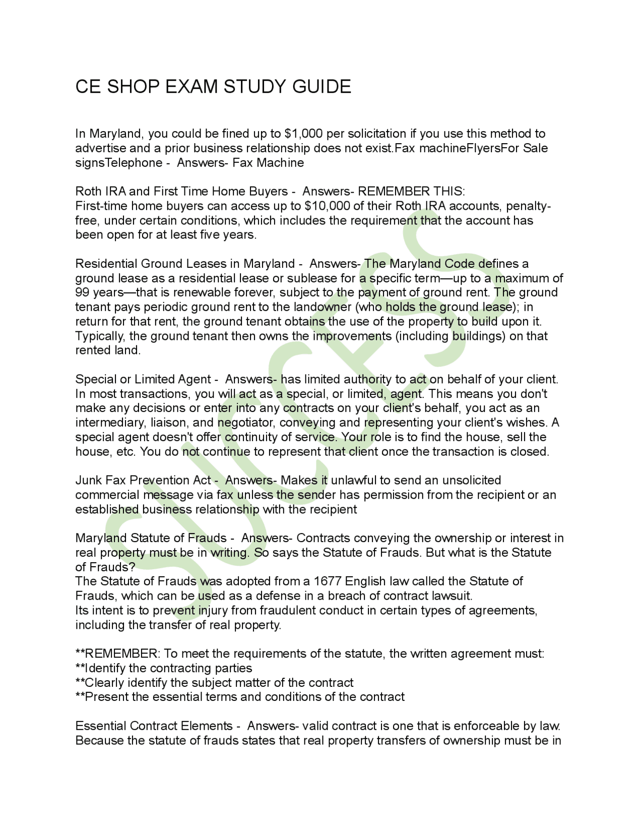 Maryland Real Estate Exam Study Guide: Key Concepts and Definitions ...