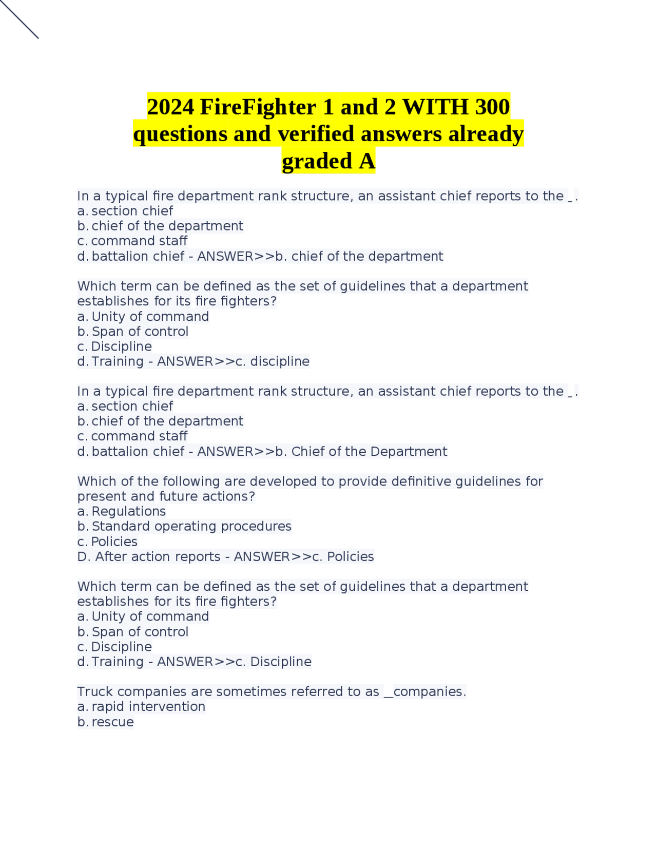 FireFighter 1 and 2 Exam Preparation: 300 Questions and Answers | Exams ...