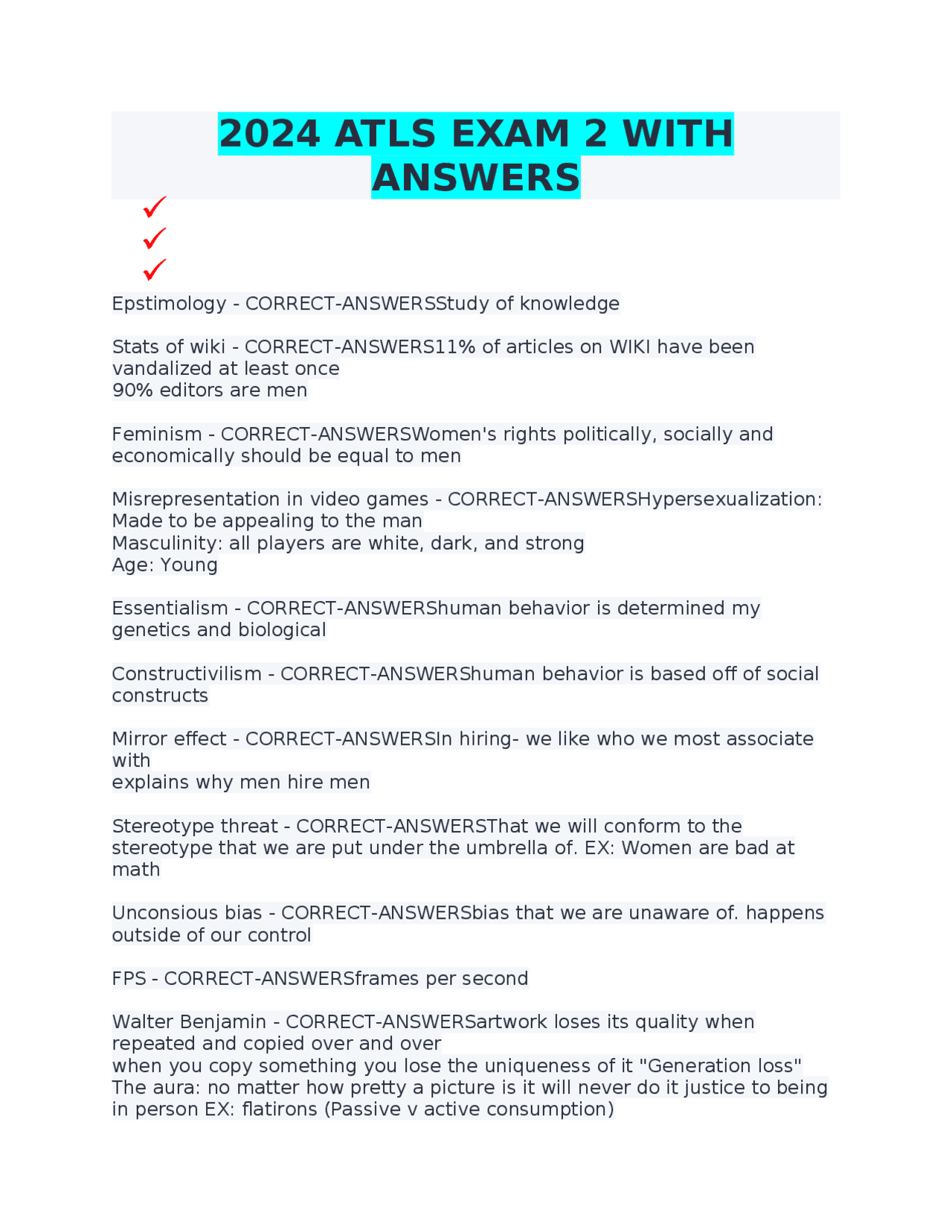 2024 ATLS Exam 2 with Answers: Key Concepts and Definitions | Exams ...