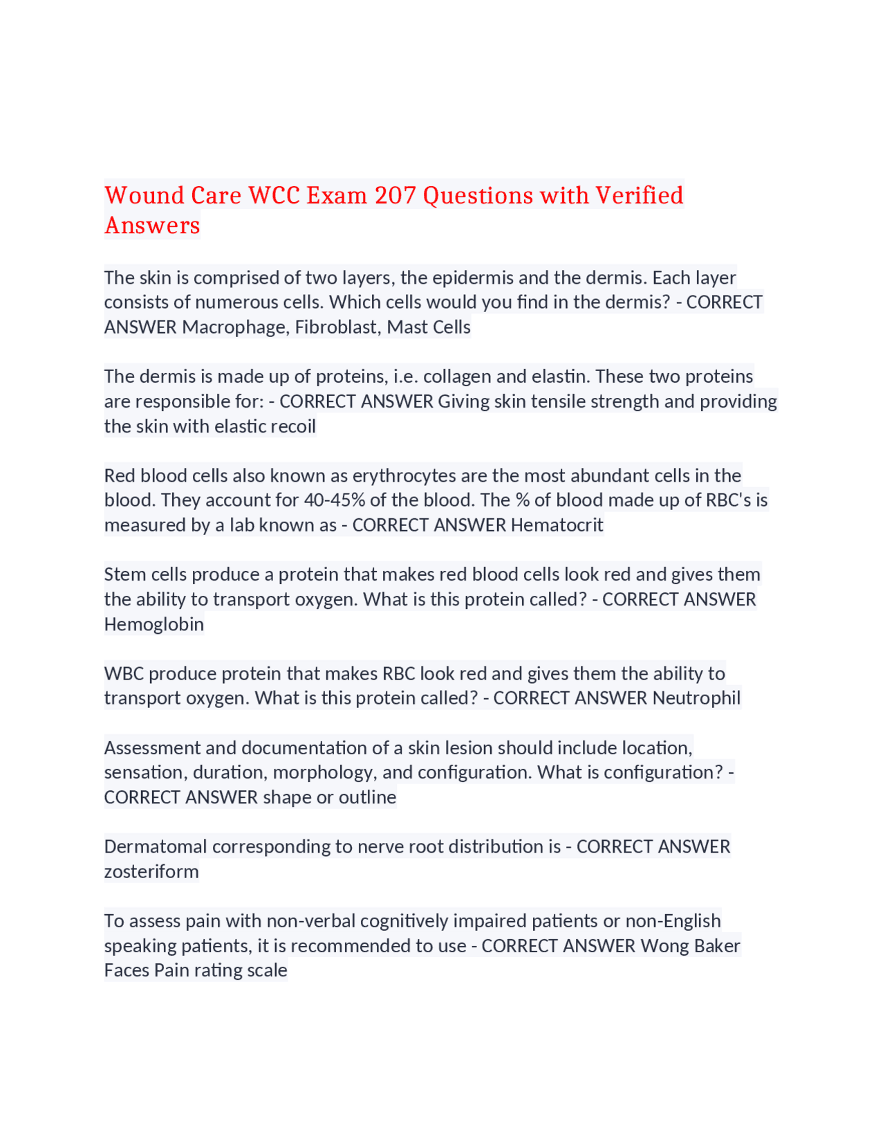 Wound Care WCC Exam 207 Questions with Verified Answers | Exams Nursing ...