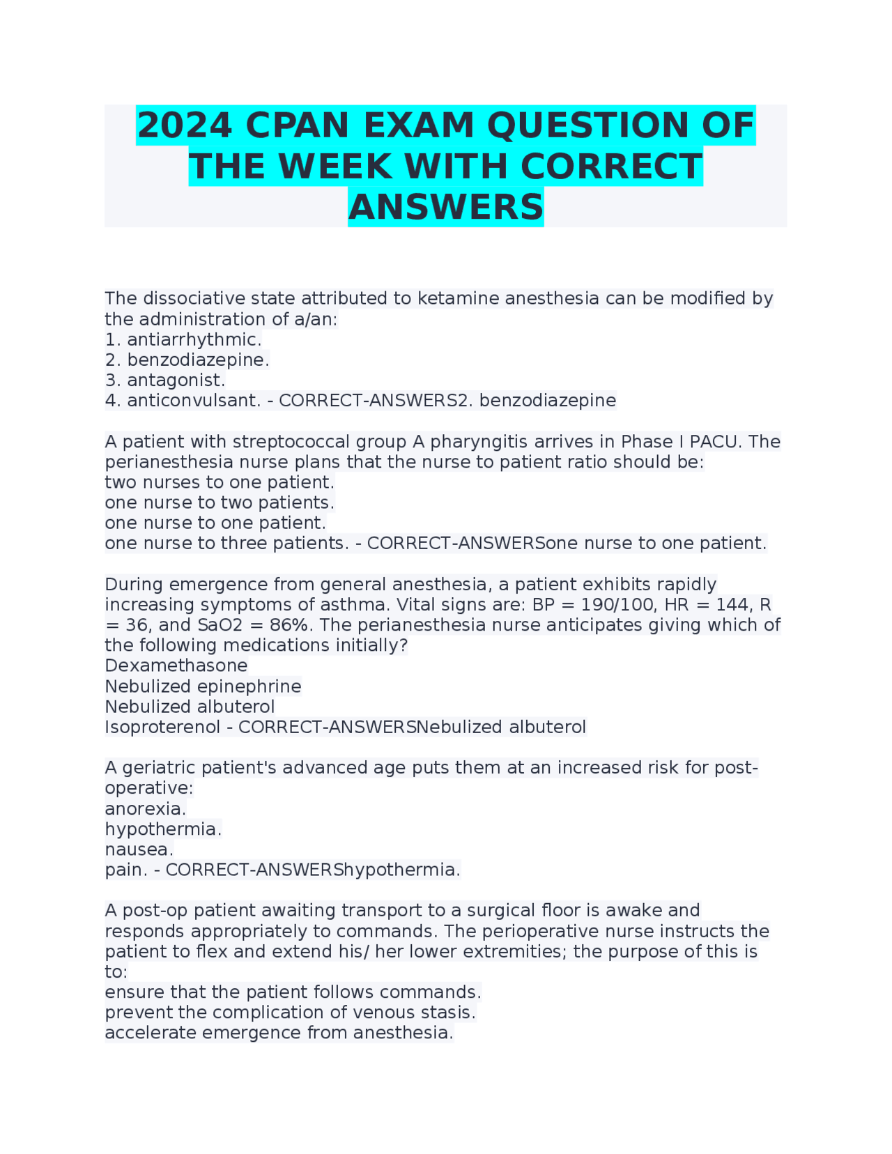 2024 CPAN Exam Questions of the Week with Correct Answers | Exams ...