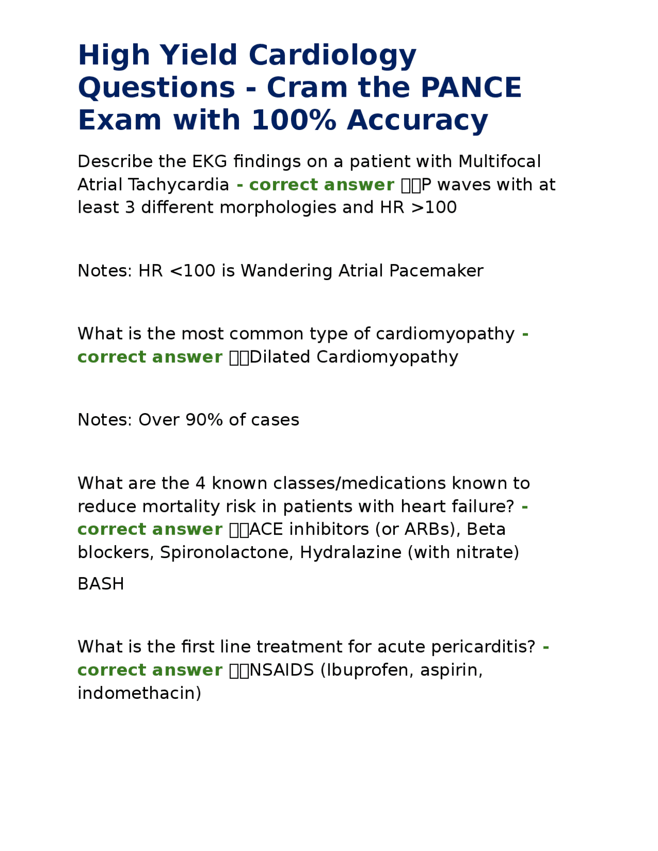 High Yield Cardiology Questions for PANCE Exam Preparation | Exams ...