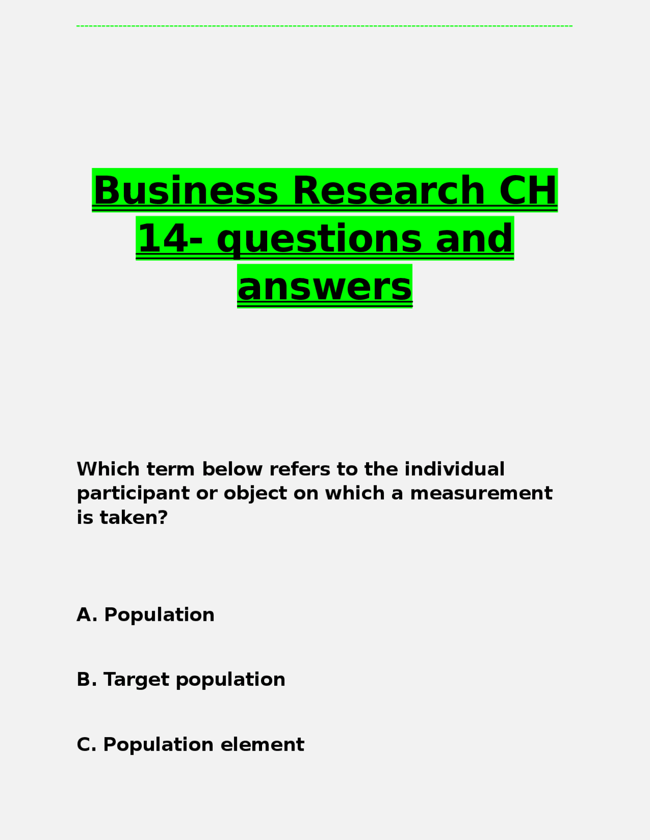 Business Research: Multiple Choice Questions and Answers | Exams ...