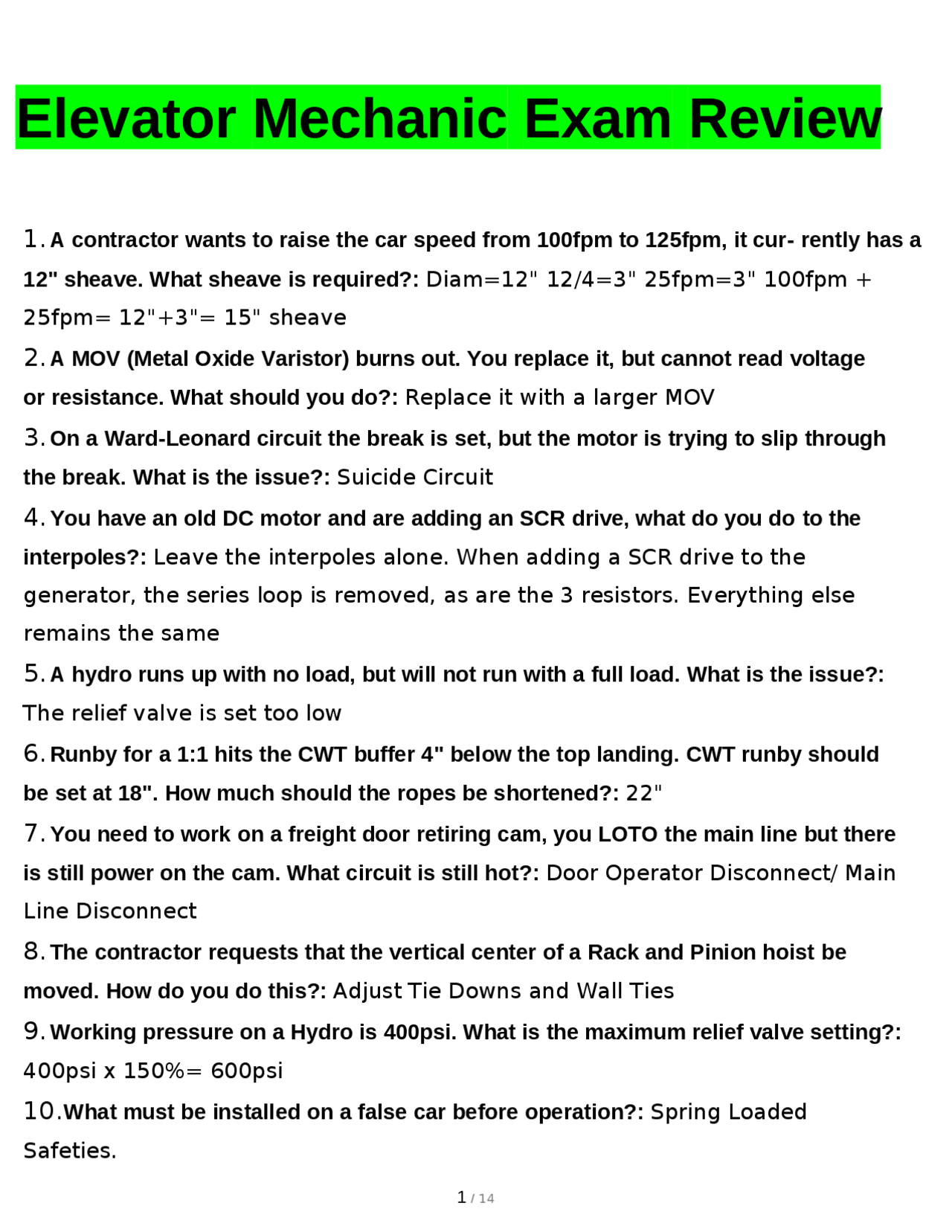Elevator Mechanic Exam Review: Comprehensive Guide with Questions and ...