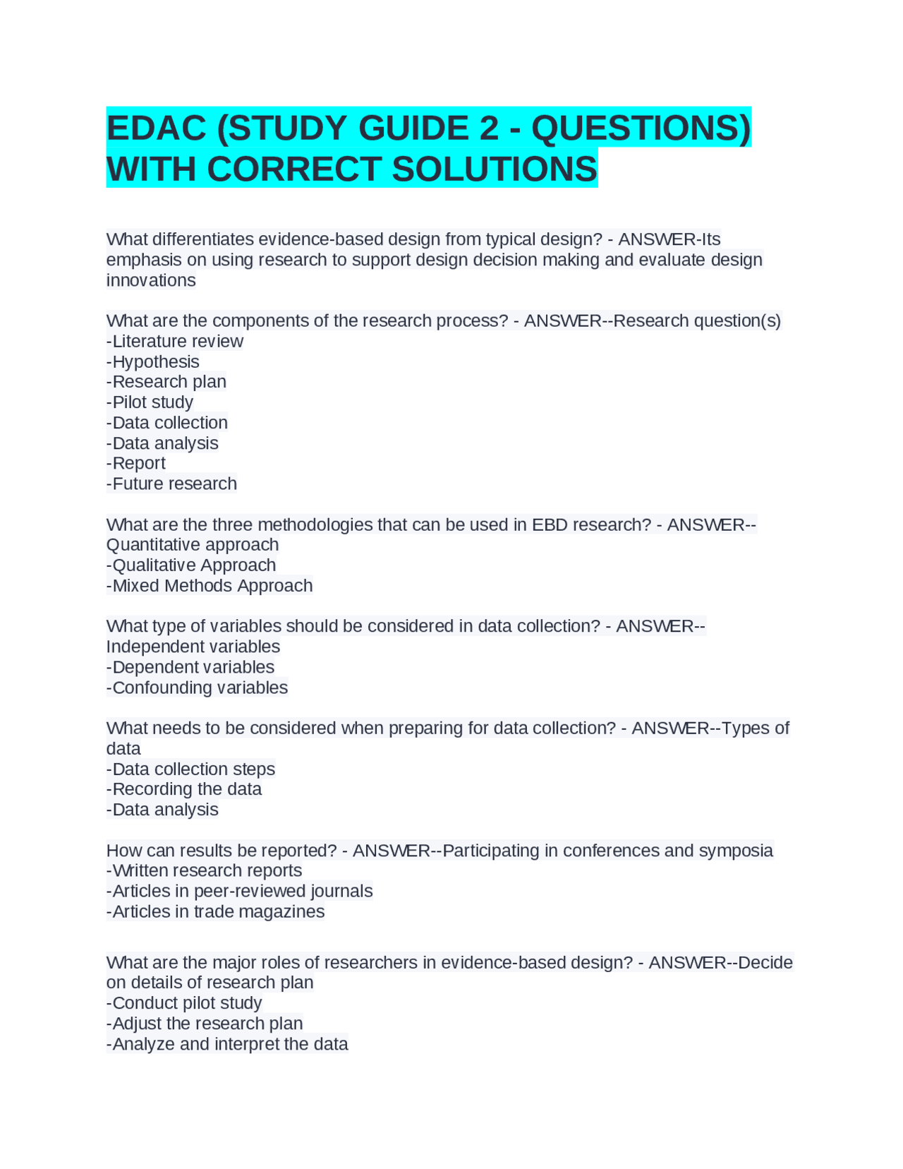 EDAC (STUDY GUIDE 2 - QUESTIONS) WITH CORRECT SOLUTIONS | Exams Public ...