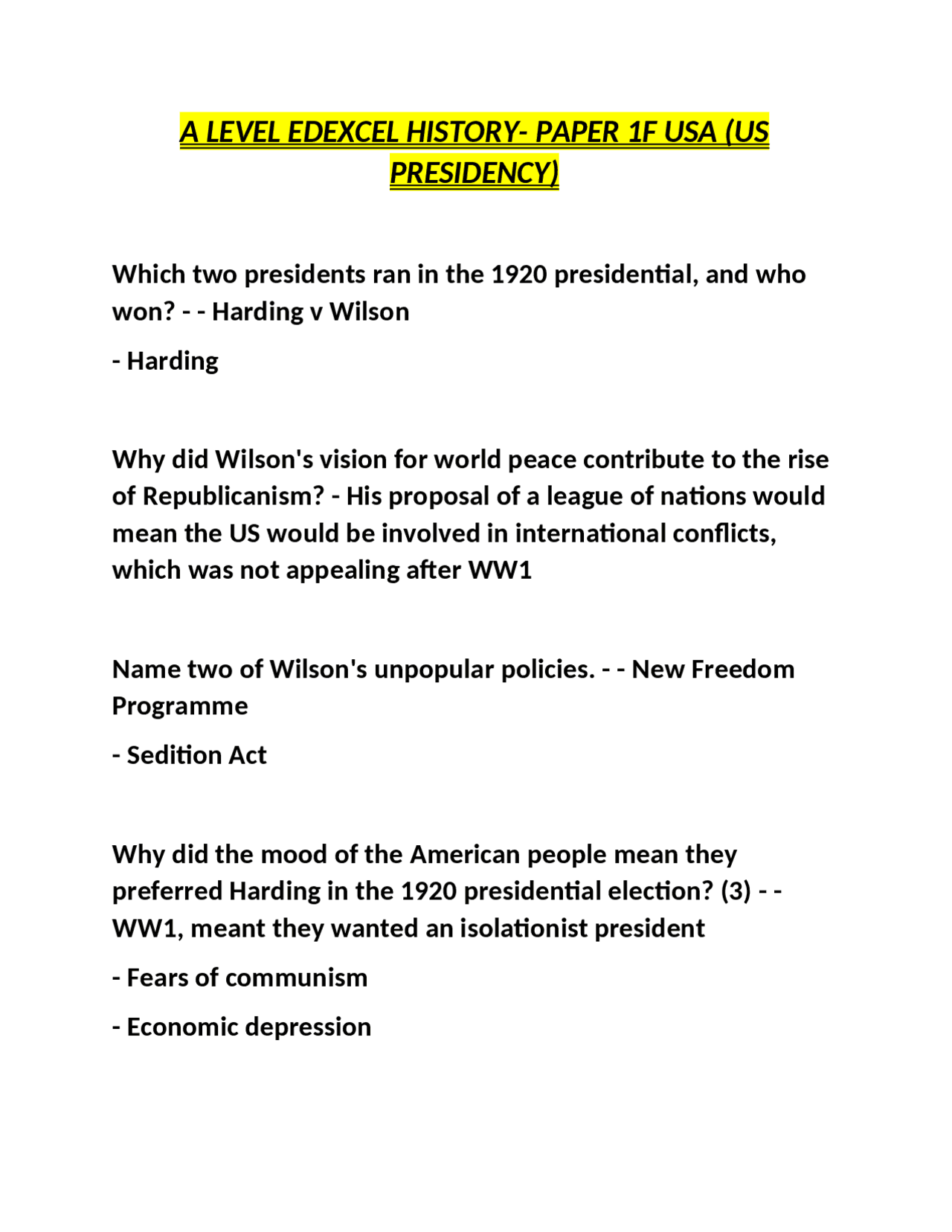 A LEVEL EDEXCEL HISTORY- PAPER 1F USA (US PRESIDENCY) | Exams Advanced ...