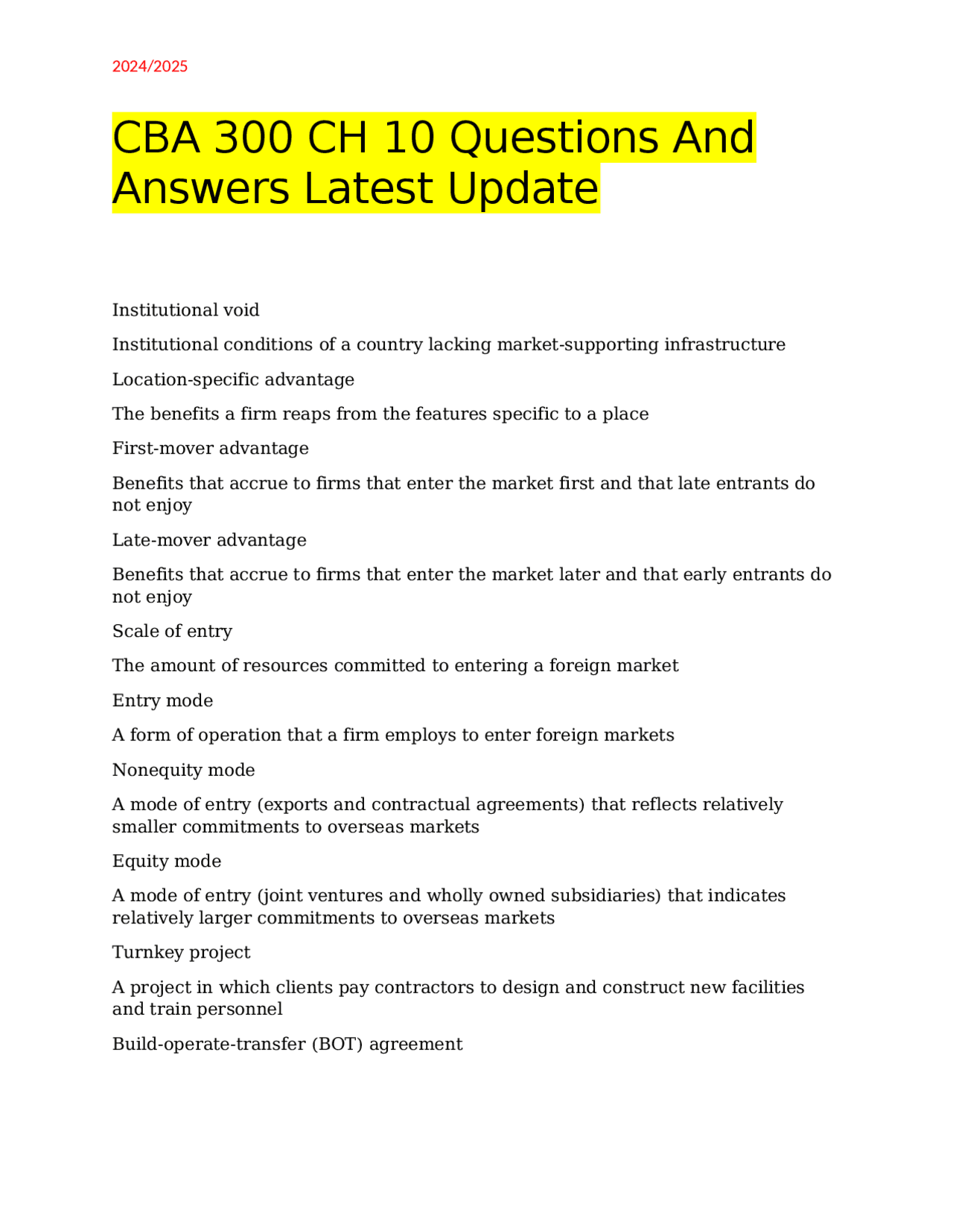 CBA 300 Chapter 10: Questions and Answers on International Business ...