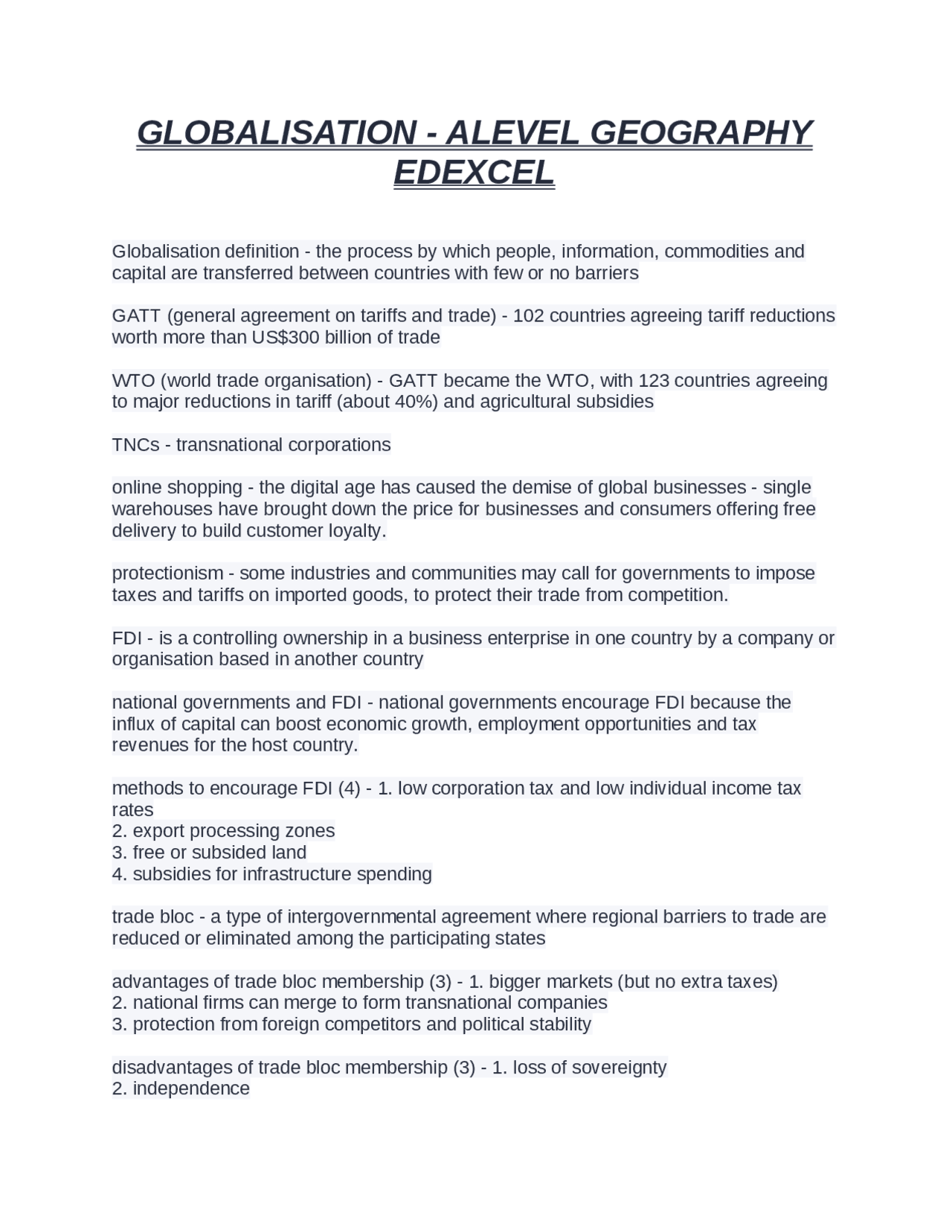 Globalization: A-Level Geography Edexcel Study Guide | Exams Advanced ...