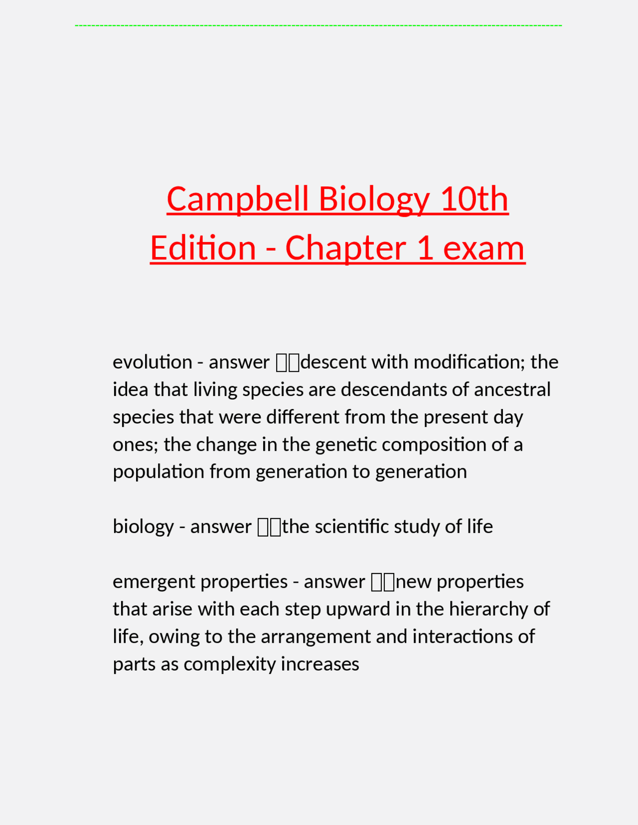 Campbell Biology 10th Edition - Chapter 1 Exam: Evolution and the ...