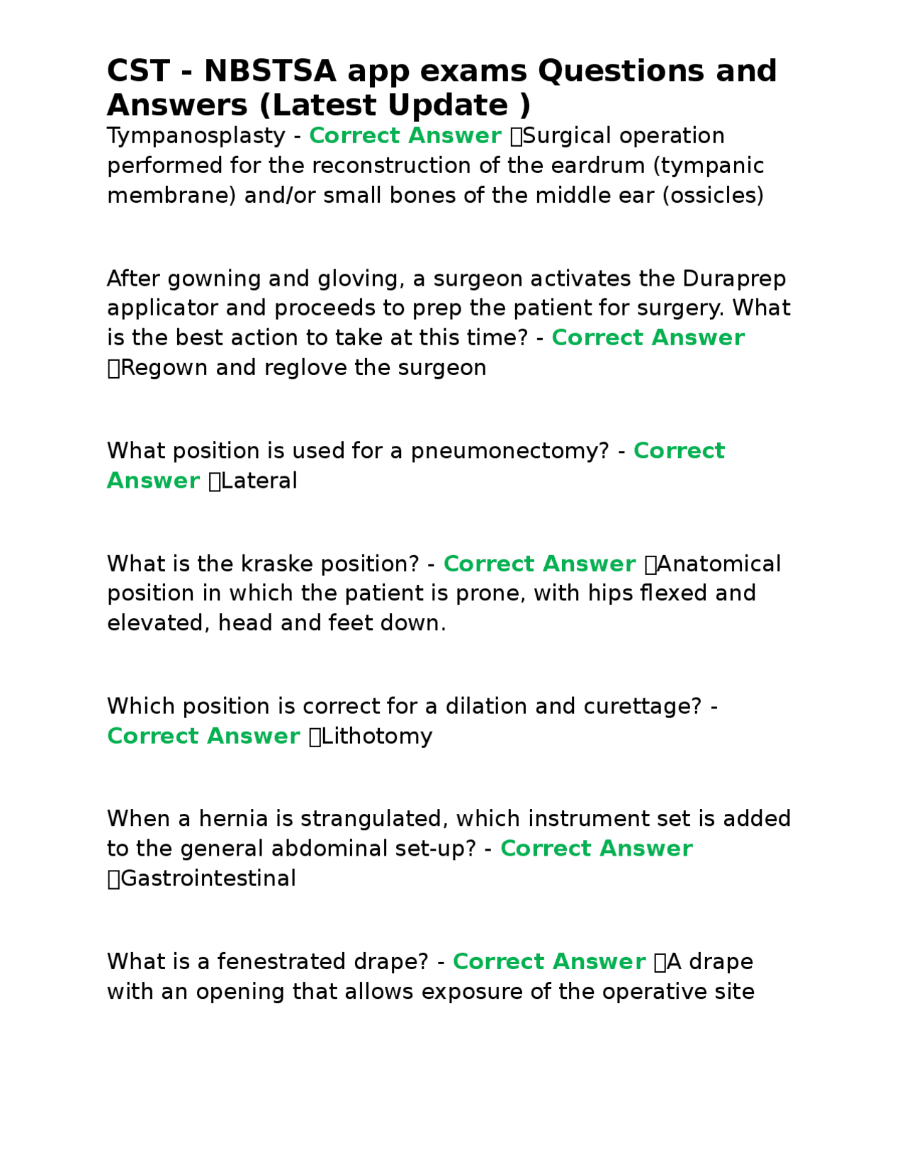 CST - NBSTSA App Exams Questions and Answers: Surgical Procedures ...