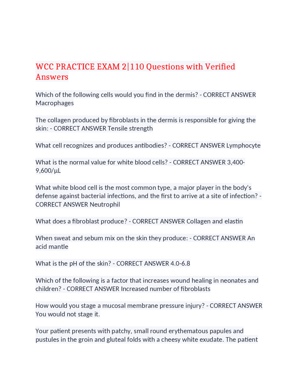 WCC PRACTICE EXAM 2|110 Questions with Verified Answers,100% CORRECT ...