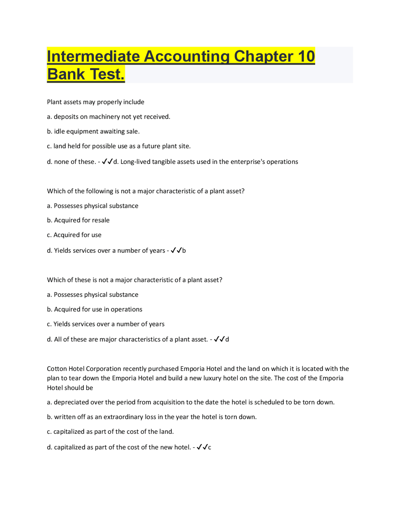 Intermediate Accounting Chapter 10 Bank Test,questios and verified ...