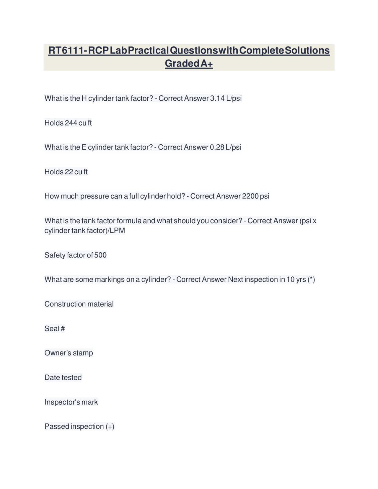 RT 6111- RCP Lab Practical Questions with Complete Solutions Graded A+ ...